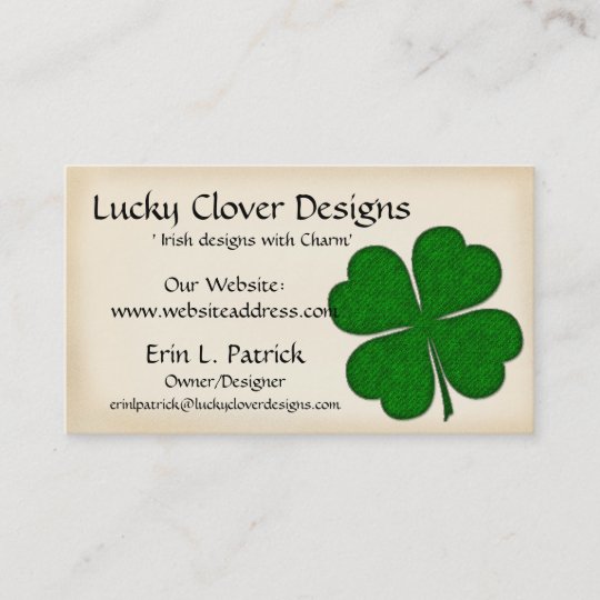 Irish Business Card :: Green Fabric Clover Design | Zazzle.com