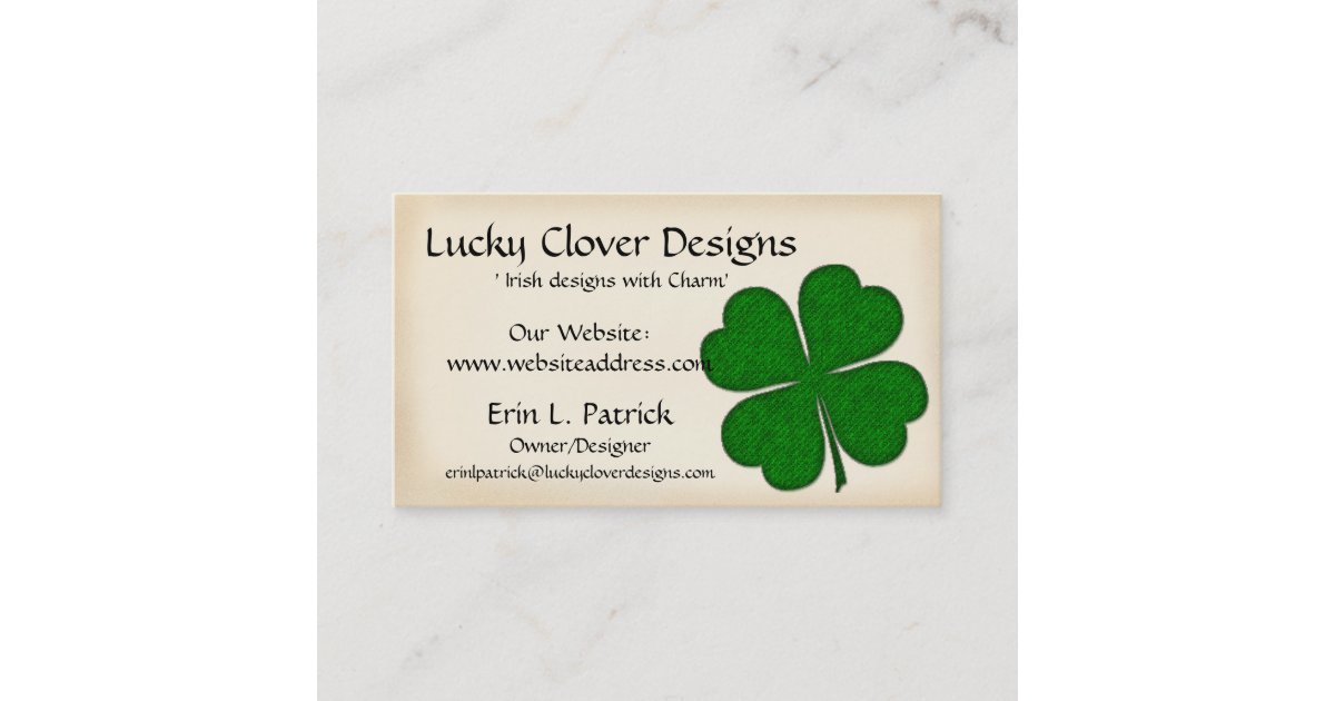 Irish Business Card :: Green Fabric Clover Design | Zazzle
