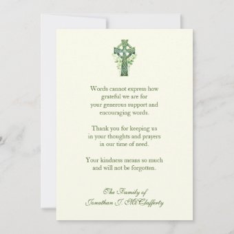Irish Catholic Sympathy Condolence Thank You Card | Zazzle
