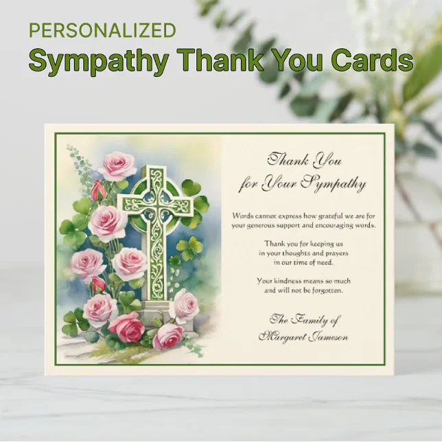 Irish Celtic Cross Shamrocks Sympathy Condolence Thank You Card | Zazzle