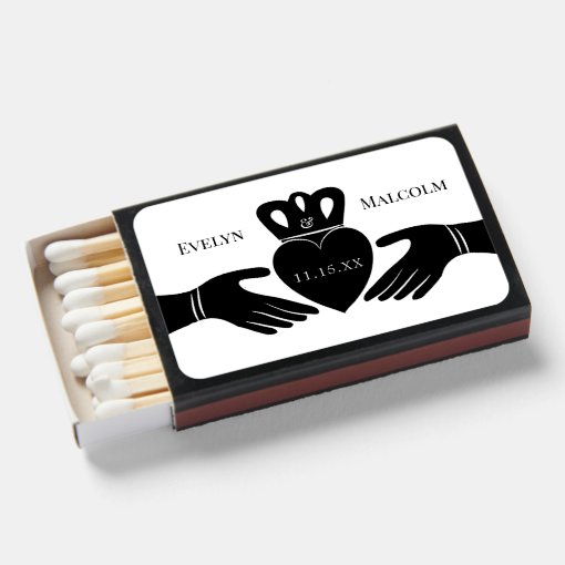 Irish Claddagh Ring Simple Black and White Wedding Matchboxes | Zazzle