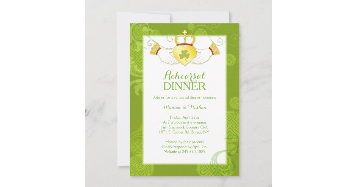 Irish Claddagh Ring Wedding Rehearsal Dinner Invitation | Zazzle
