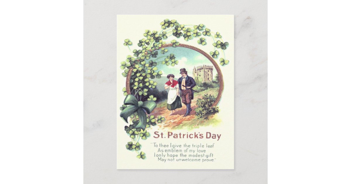 Irish Couple Castle Shamrock Postcard | Zazzle