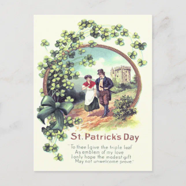 Irish Couple Castle Shamrock Postcard | Zazzle
