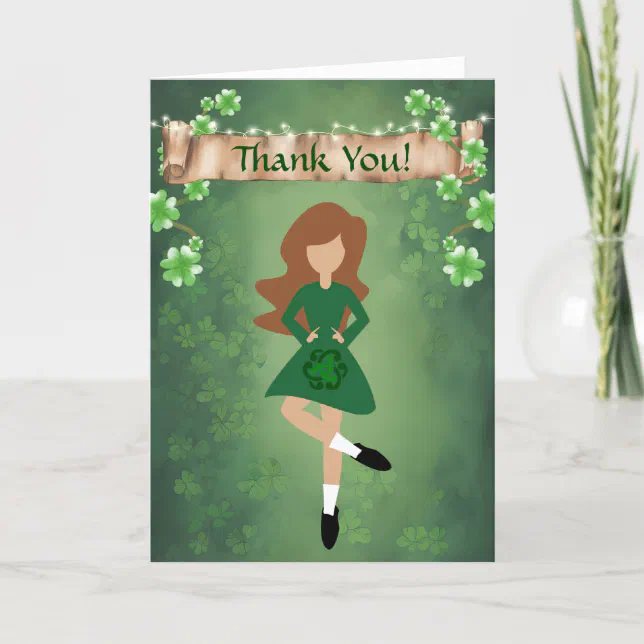 Irish Dancer with Brown Hair Irish Step Dance Thank You Card | Zazzle