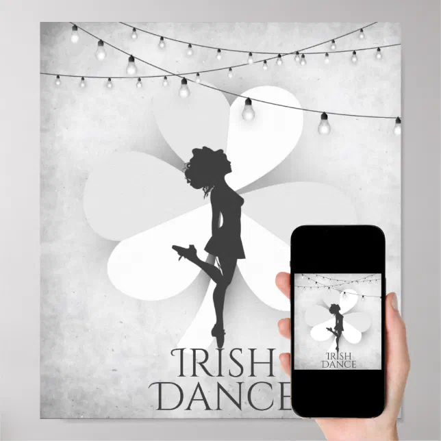 Irish Dancer with Clover and String Lights Dance Poster | Zazzle