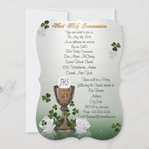 Irish First Communion invitation with shamrocks | Zazzle