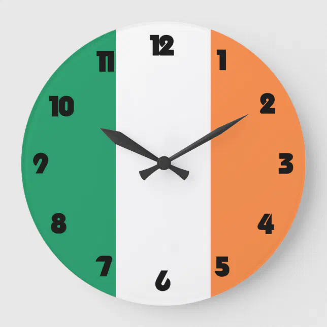 Irish Flag Black Fat Numbers wccnt Large Clock | Zazzle