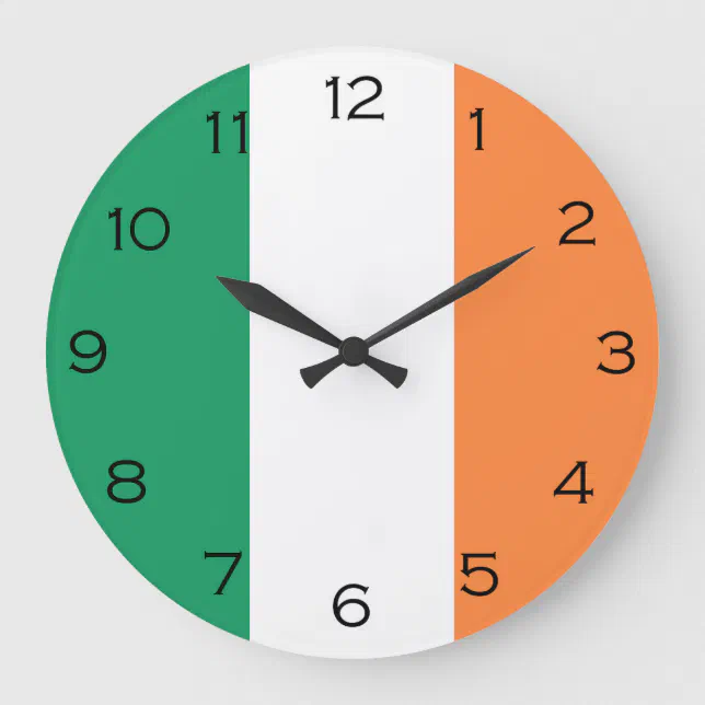 Irish Flag Black Numbers WC arc2 Large Clock | Zazzle