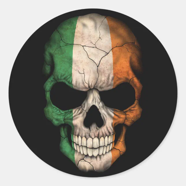 Irish Flag Skull on Black Classic Round Sticker | Zazzle