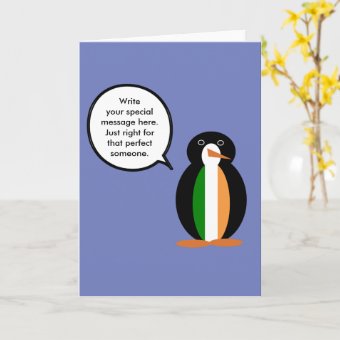 Irish Flag Talking Ms. Penguin Card | Zazzle