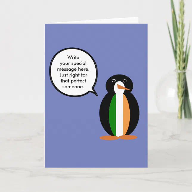 Irish Flag Talking Ms. Penguin Card | Zazzle