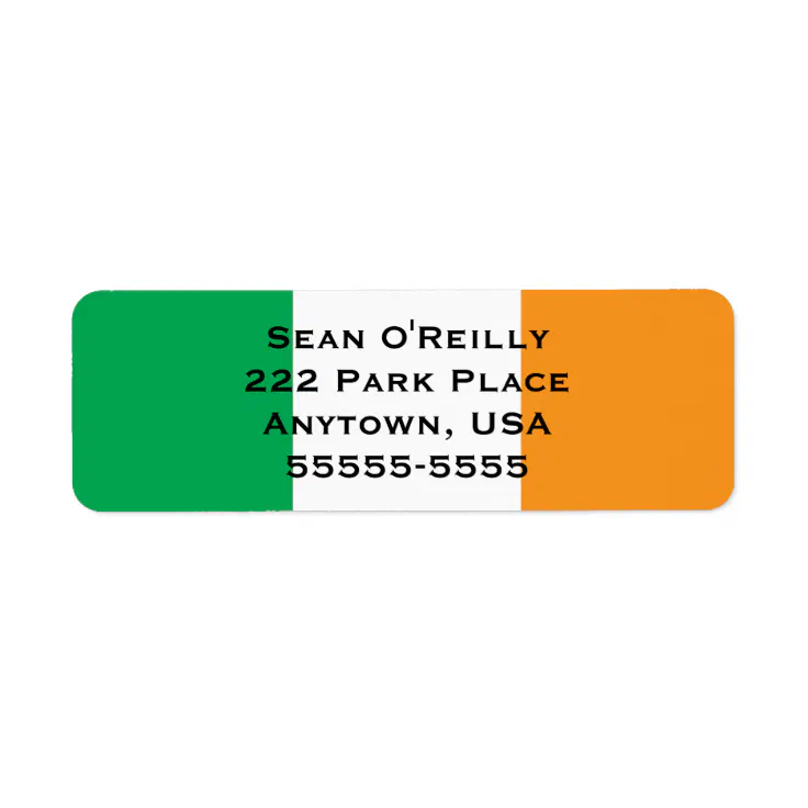 Irish Flag Tricolour Return Address Label Template | Zazzle