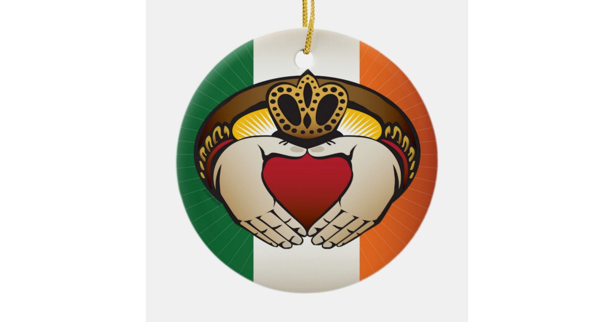 Irish Flag with Claddagh Ring Ceramic Ornament | Zazzle