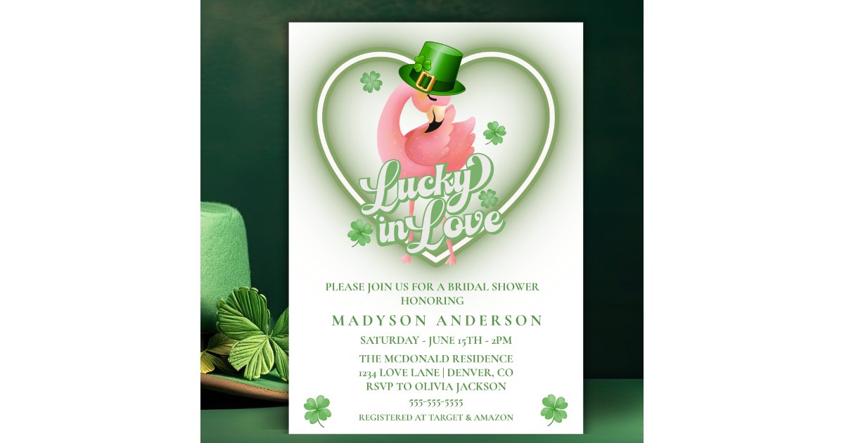 Irish Flamingo Lucky In Love Bridal Shower Invitation | Zazzle