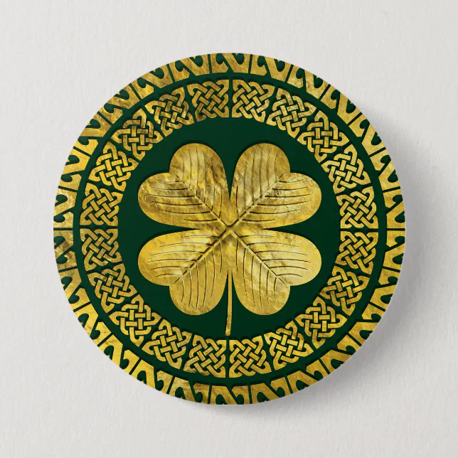 Irish Four-leaf clover with Celtic Knot Pinback Button | Zazzle