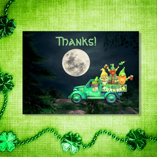 Irish Gnomes and Full Moon Thanks! Thank You Card | Zazzle