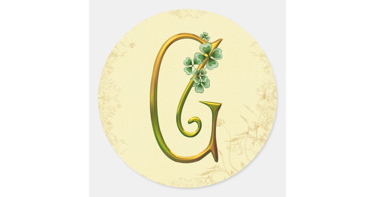 Irish Gold Monogram G Classic Round Sticker | Zazzle