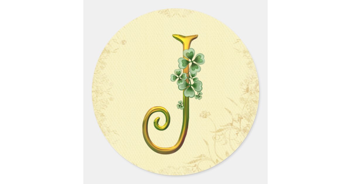 Irish Gold Monogram J Classic Round Sticker | Zazzle