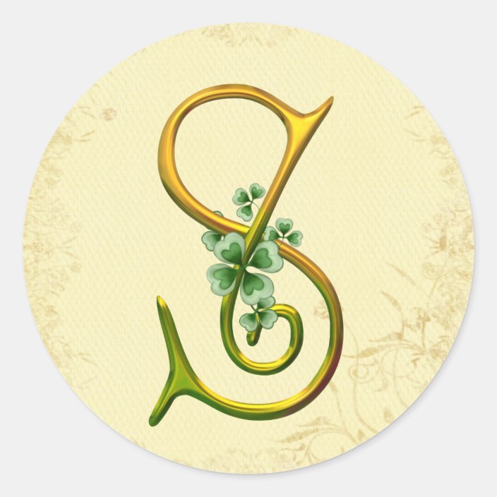 Irish Gold Monogram S Classic Round Sticker | Zazzle.com