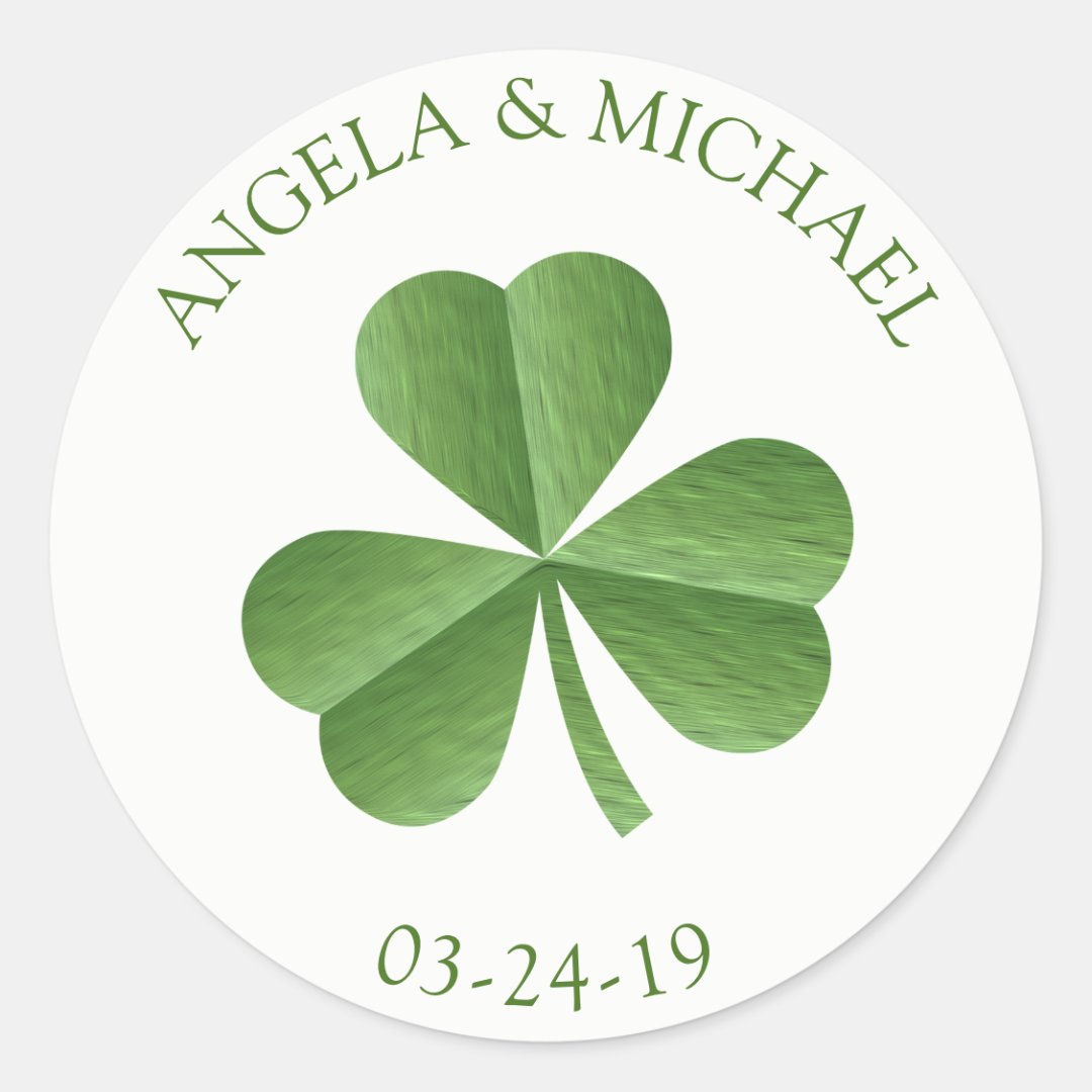 Irish Green Shamrock Wedding Classic Round Sticker | Zazzle