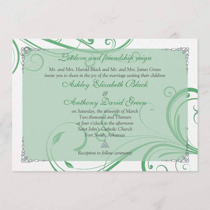 Irish Green White Celtic Wedding Invitation | Zazzle.com