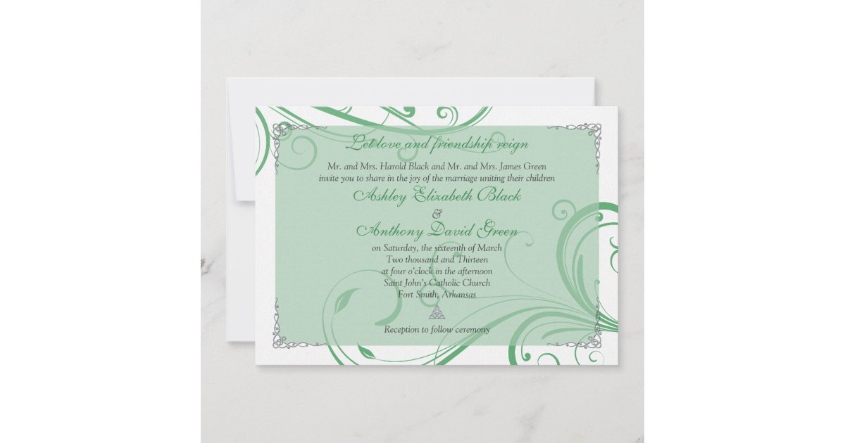 Irish Green White Celtic Wedding Invitation | Zazzle