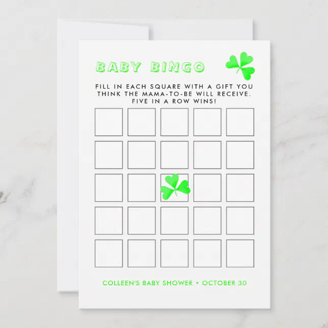 Irish Leprechaun Lucky Shamrock Baby Bingo Invitation | Zazzle
