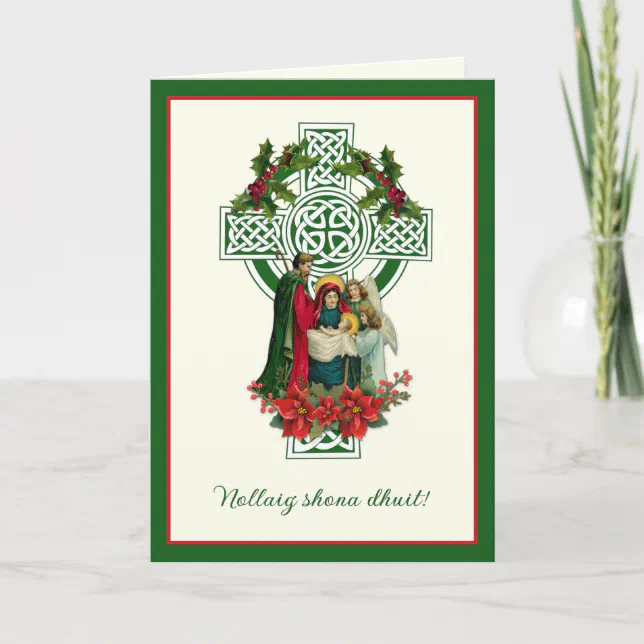 Irish Nativity Virgin Mary Jesus Poinsettias Holi Holiday Card | Zazzle