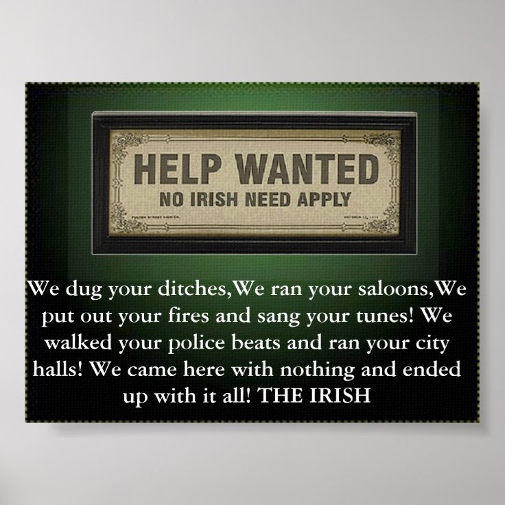 irish need not apply poster | Zazzle