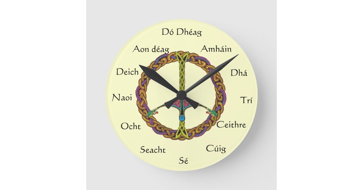 Irish Numbered Clock with Peace SIgn | Zazzle
