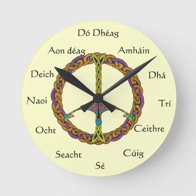 Irish Numbered Clock with Peace SIgn | Zazzle
