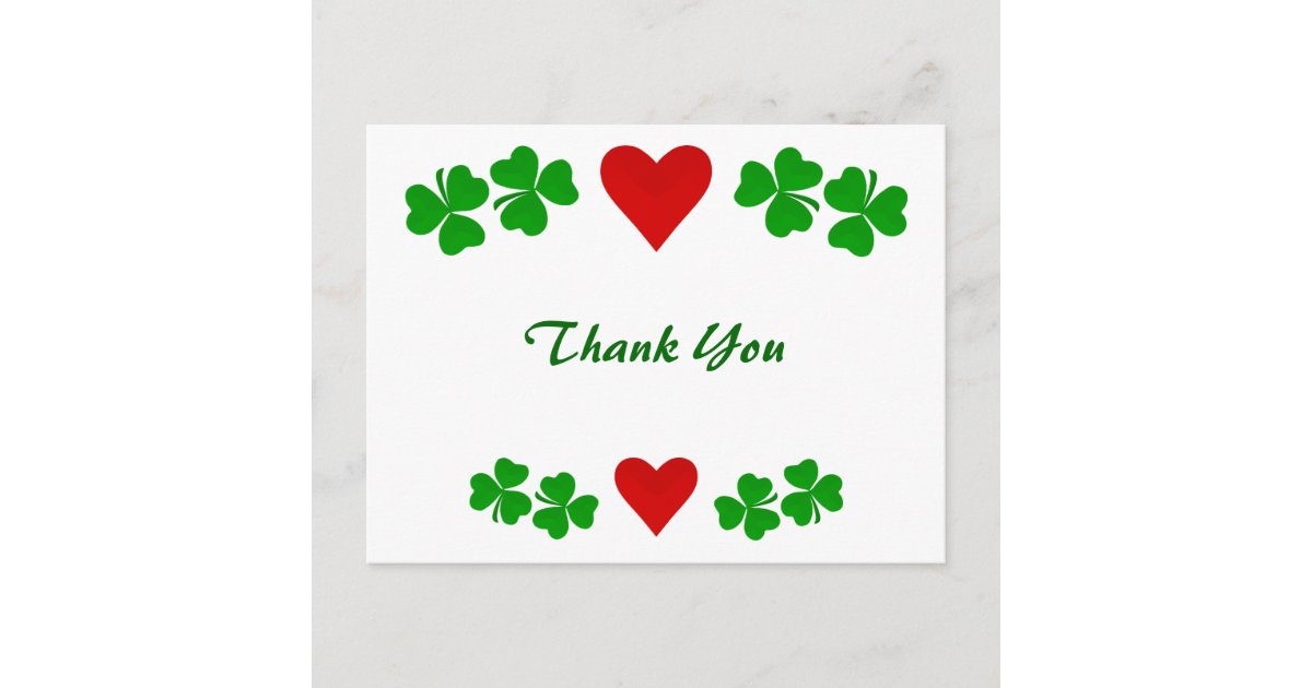 Irish Shamrock border with red heart Thank You Postcard | Zazzle