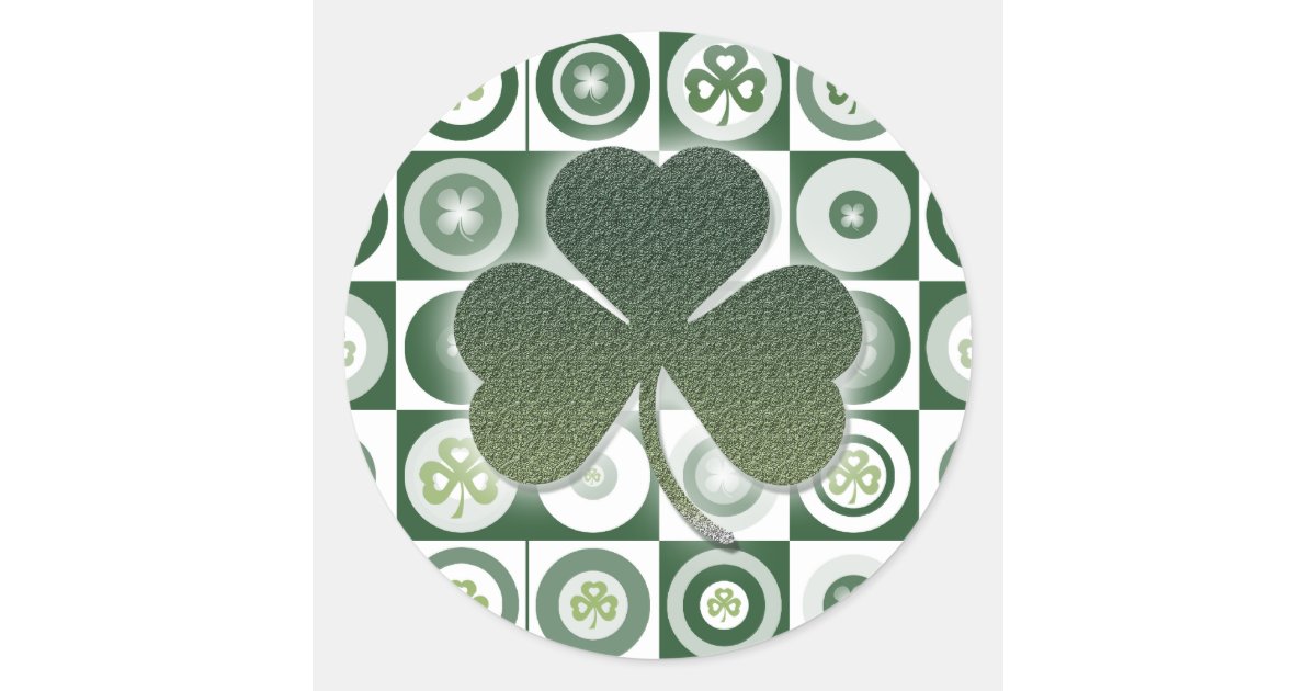Irish shamrock clover pattern green white classic round sticker | Zazzle