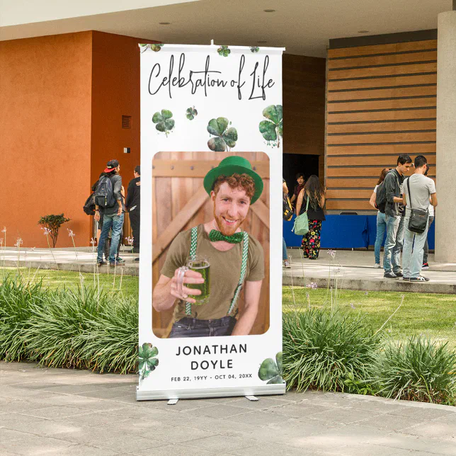 Irish Shamrock Clover Sympathy Photo Retractable Banner | Zazzle