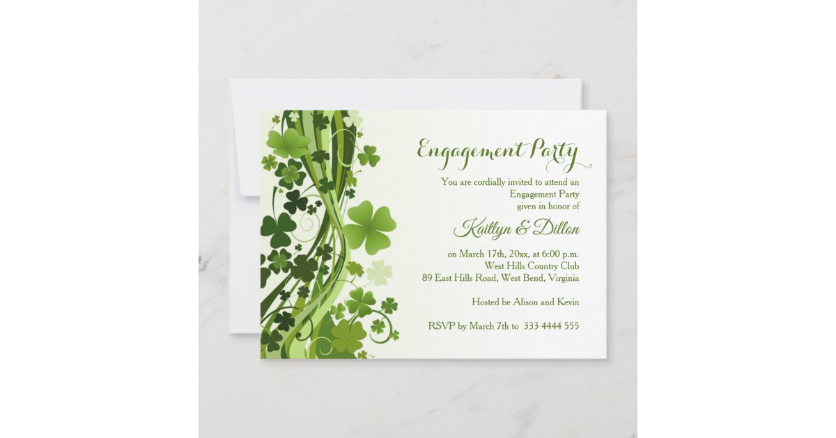 Irish Shamrock, swirls Engagement Party Invitation | Zazzle