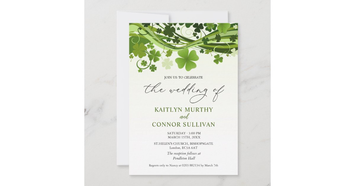 Irish Shamrock Swirls Wedding Party Invitation | Zazzle