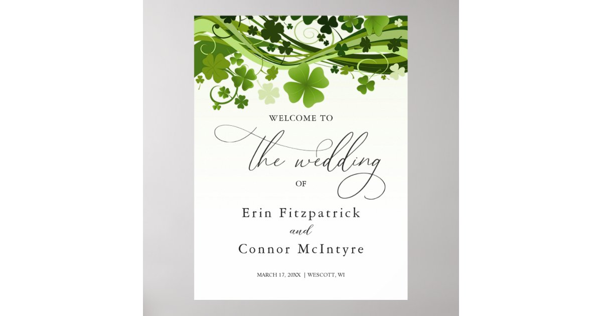 Irish Shamrock Swirls Wedding Welcome Sign | Zazzle