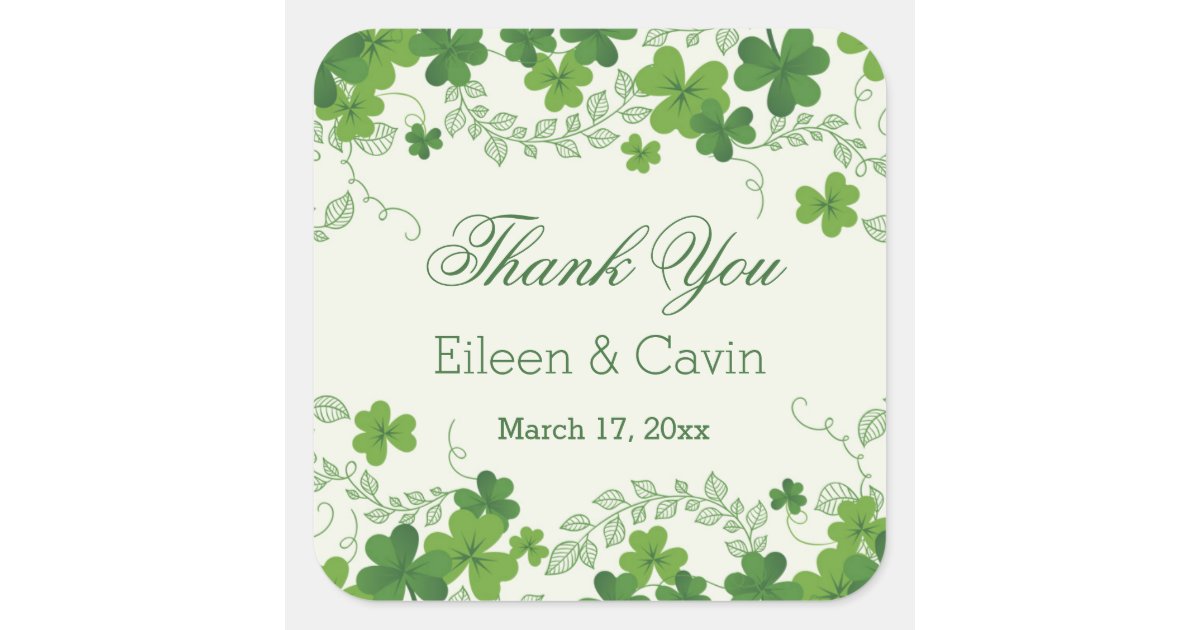 Irish shamrock Wedding Thank You Square Sticker | Zazzle