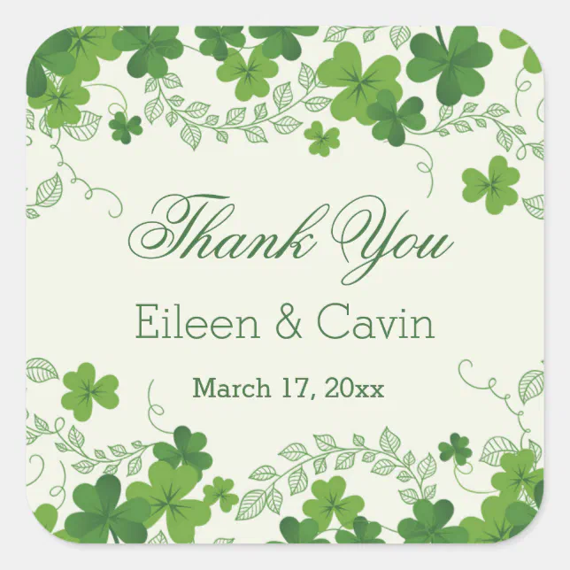 Irish shamrock Wedding Thank You Square Sticker | Zazzle