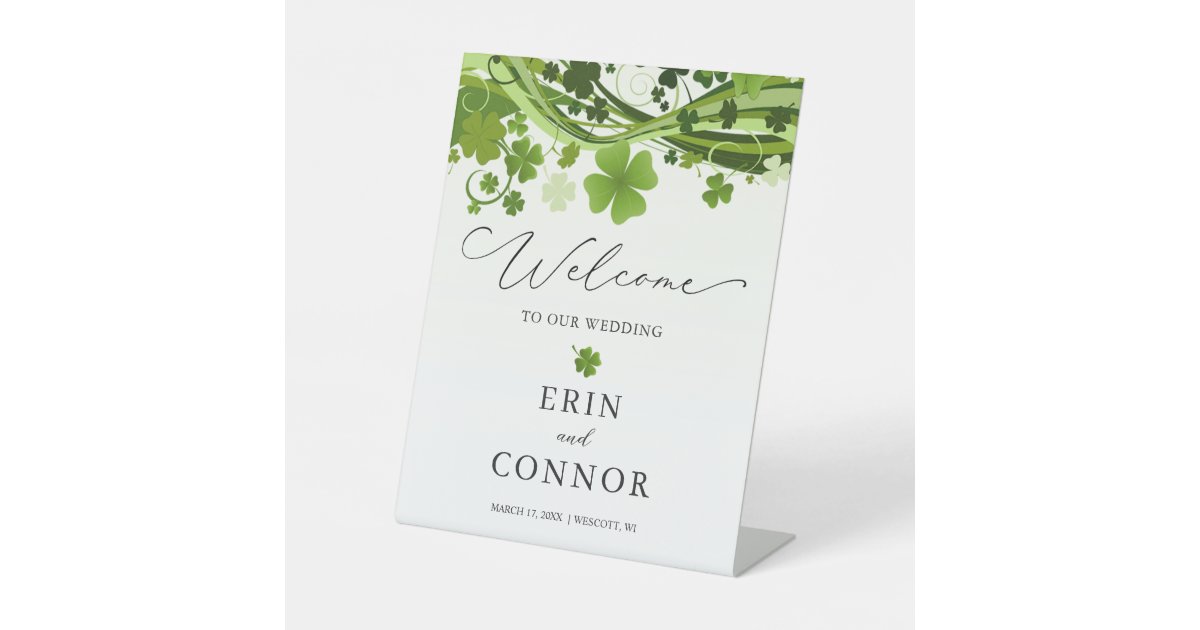 Irish Shamrock Wedding Welcome Pedestal Sign | Zazzle