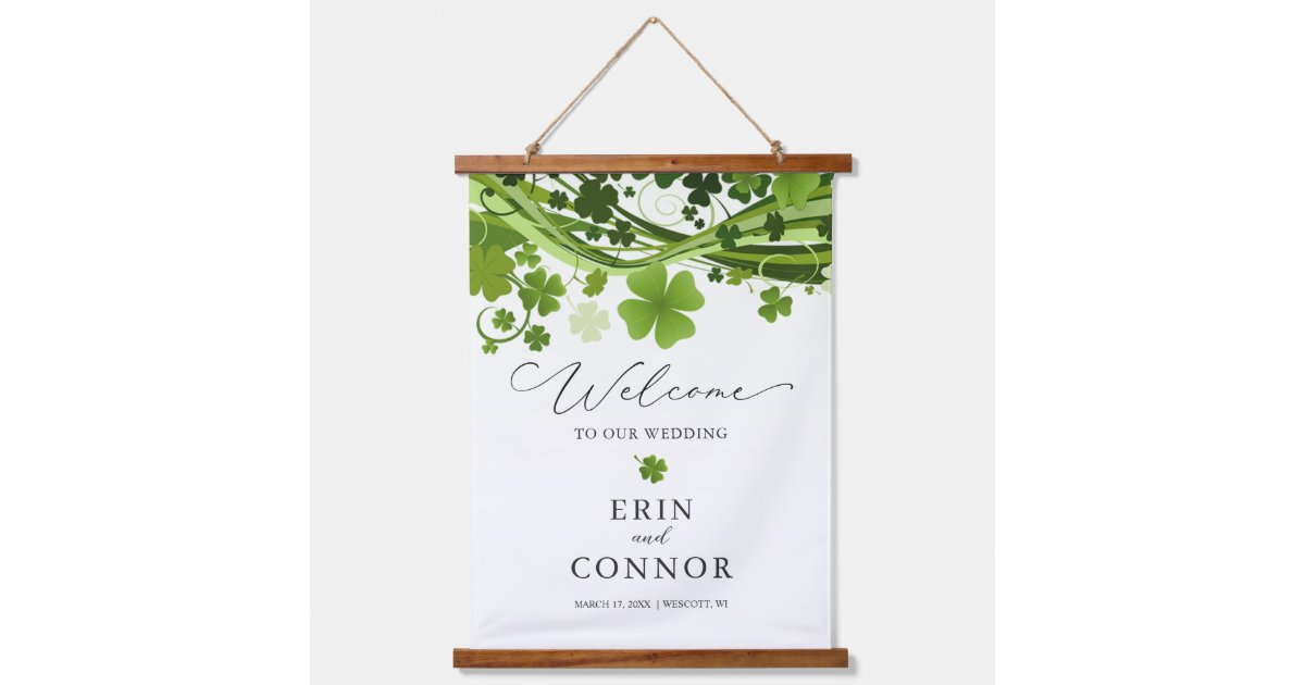 Irish Shamrock Wedding Welcome Sign Hanging Tapestry | Zazzle