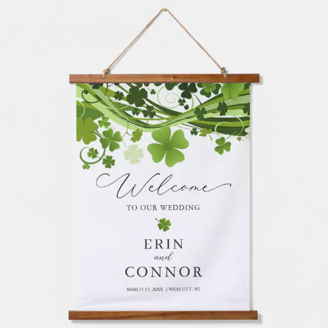Irish Shamrock Wedding Welcome Sign Hanging Tapestry | Zazzle