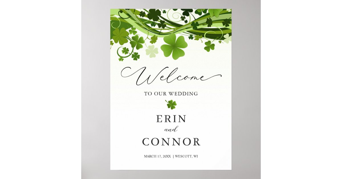 Irish Shamrock Wedding Welcome Sign Poster | Zazzle
