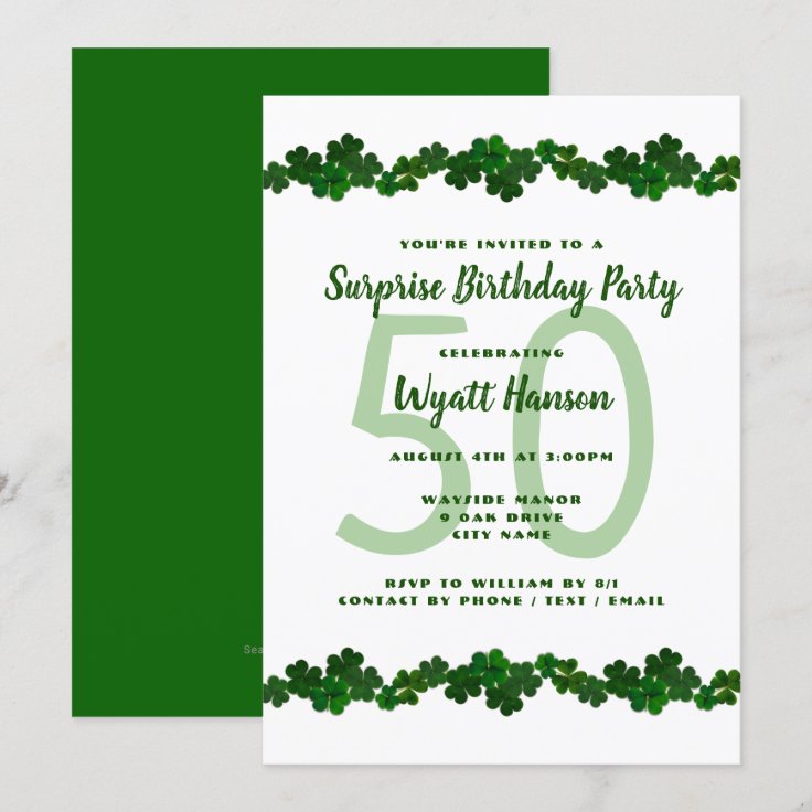 Irish Shamrocks March Birthday Party Invitation | Zazzle