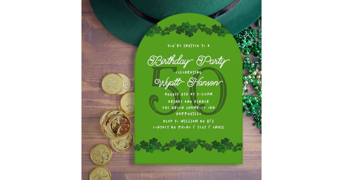 Irish Shamrocks March Surpirse Birthday Party Invitation | Zazzle