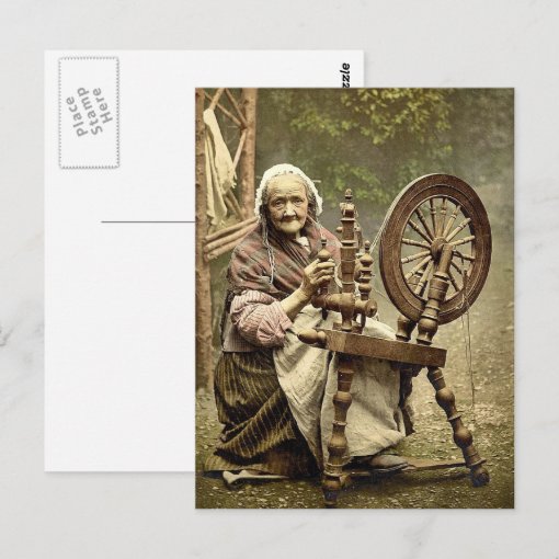Irish Spinner and Spinning Wheel. Co. Galway, Irel Postcard | Zazzle