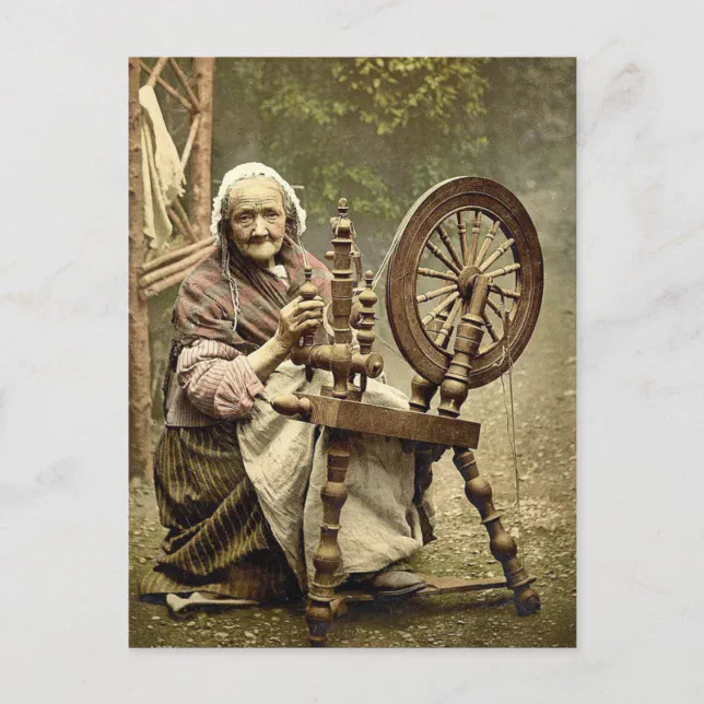 Irish Spinner and Spinning Wheel. Co. Galway, Irel Postcard | Zazzle
