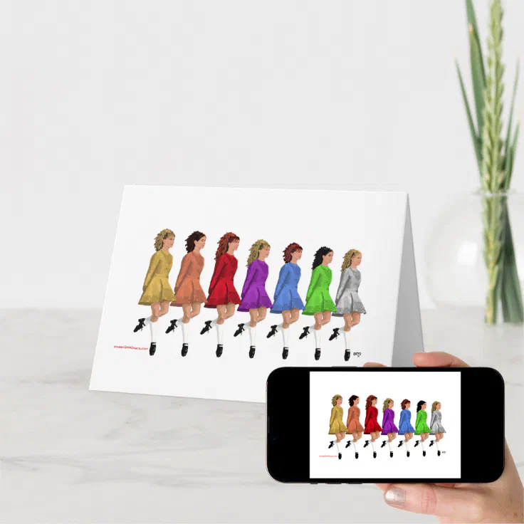 Irish Step Dancers - Rainbow Line of Dancers Card | Zazzle