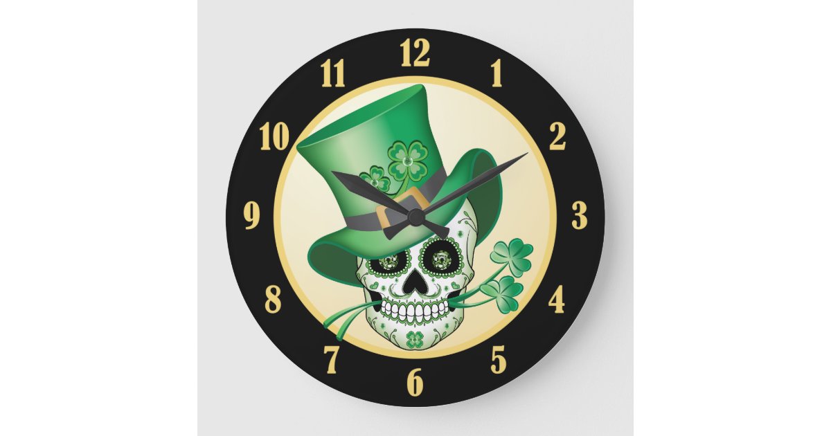 Irish Sugar Skull Large Clock | Zazzle